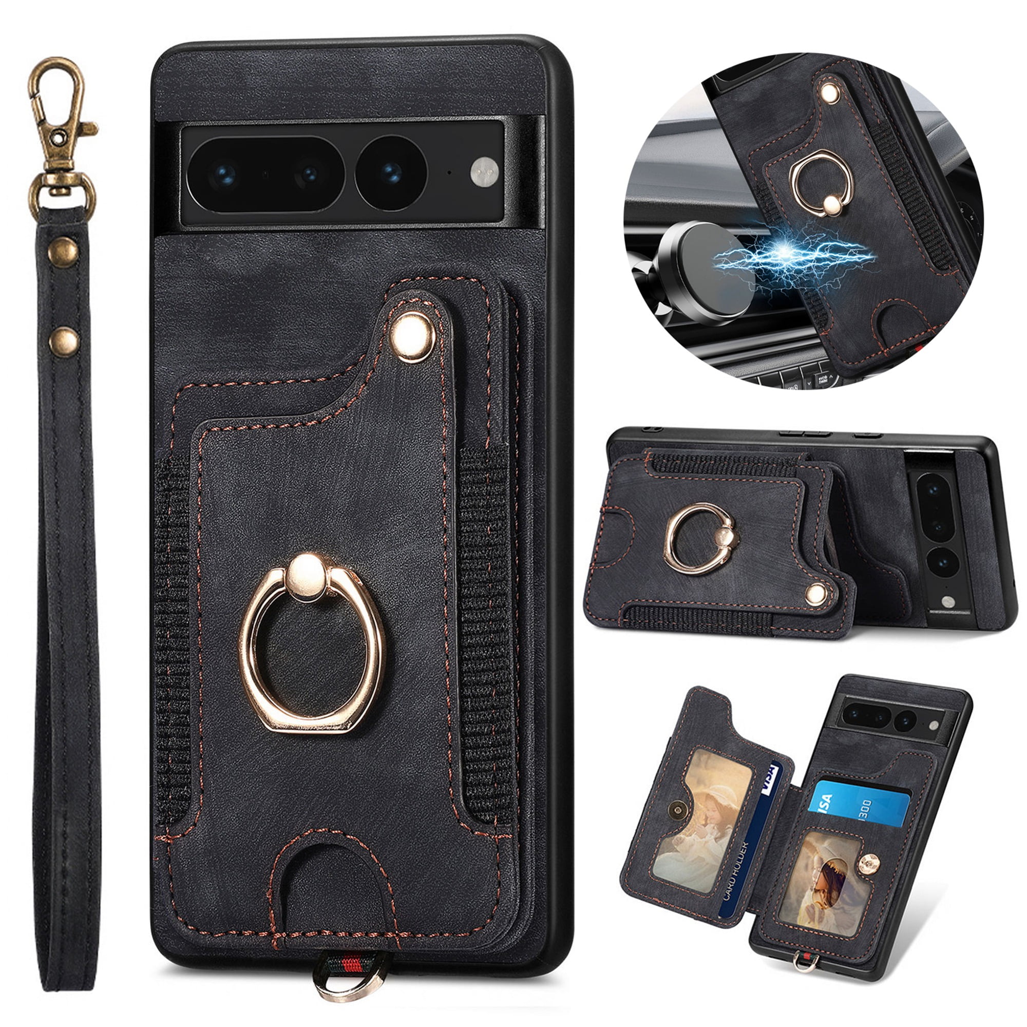 Dteck for Google Pixel 6 Case Wallet with Card Holder,Ring Stand,Wrist ...