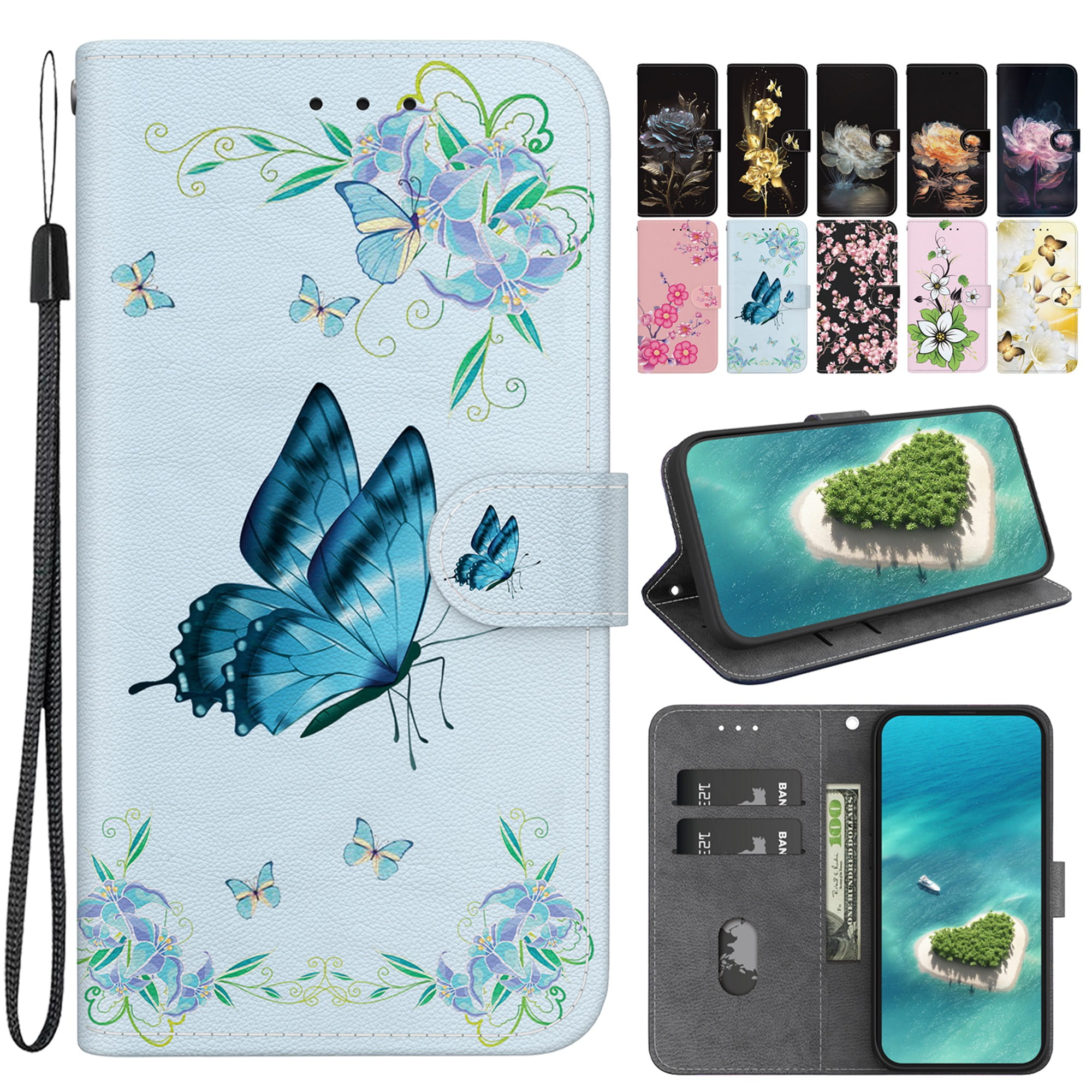 Dteck for iPhone 15 Pro Case Wallet with Card Holder and Wrist Strap Fashionable Cute Designs ...