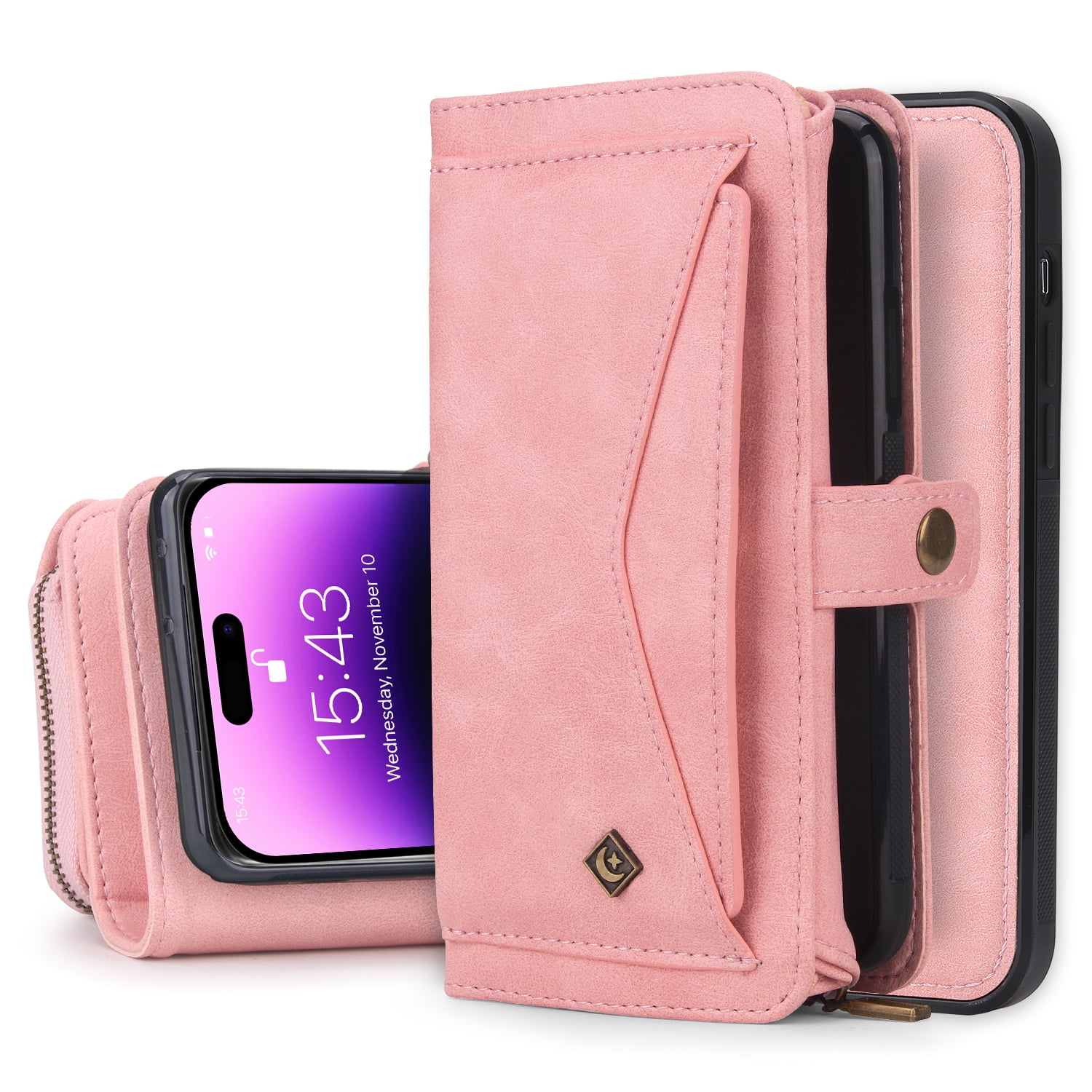 Dteck for iPhone 16, Zipper Pocket Wallet Case, Multifunction Magnetic ...