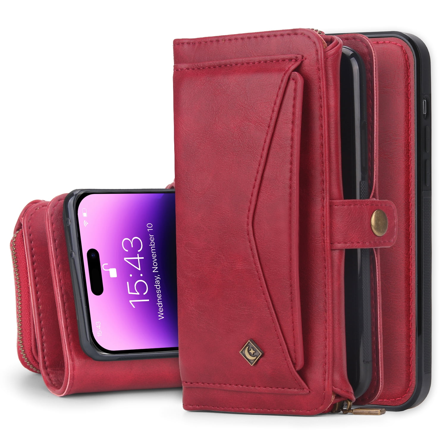 Dteck for iPhone 16, Zipper Pocket Wallet Case, Multifunction Magnetic ...