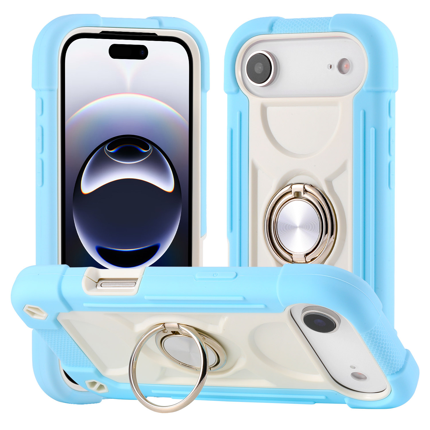 Dteck for iPhone Air Case with Double Ring Stand, Heavy Duty Silicone ...