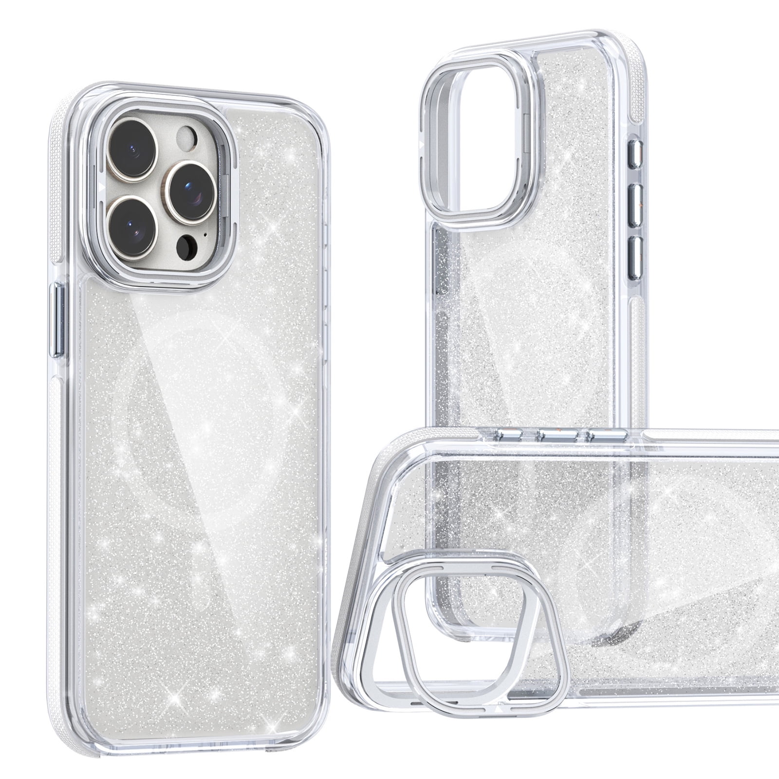 Dteck for iPhone 13 Pro Max Glitter Clear Case with Camera Lens Stand, Cute Sparkly Shiny Bling ...