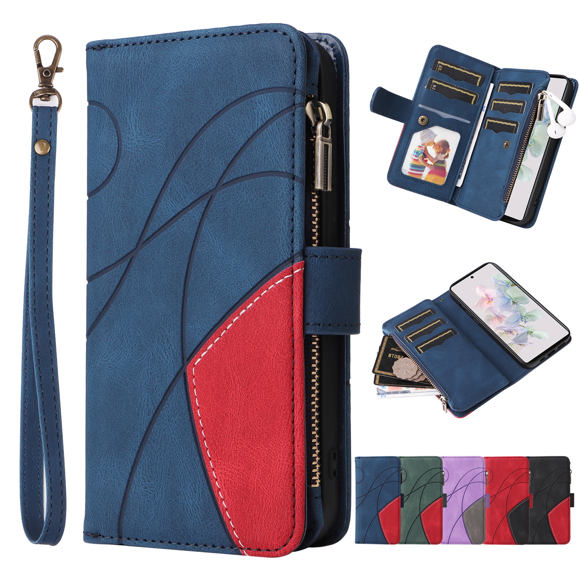 Dteck iPhone 13 mini Wallet Phone Case with 9 Card Holder Zipper Pocket ...