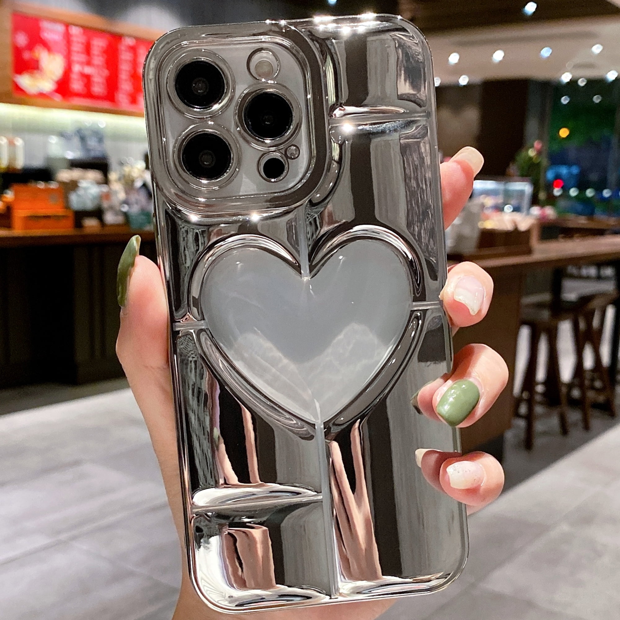 Dteck for iPhone 14 Plus Case, Elegant 3D Plating Heart Logo View Case ...