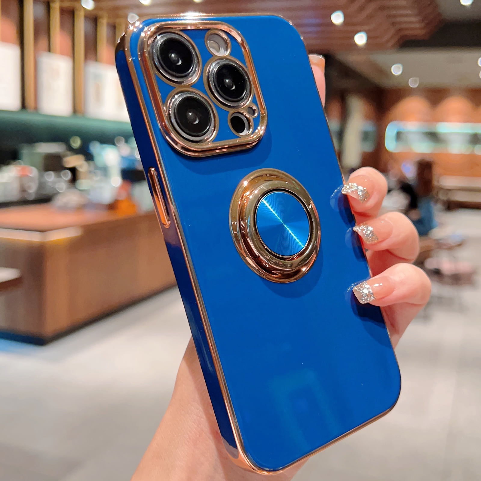 Dteck for iPhone 14 Pro Max Case with Ring Holder, Luxury Plating Case ...