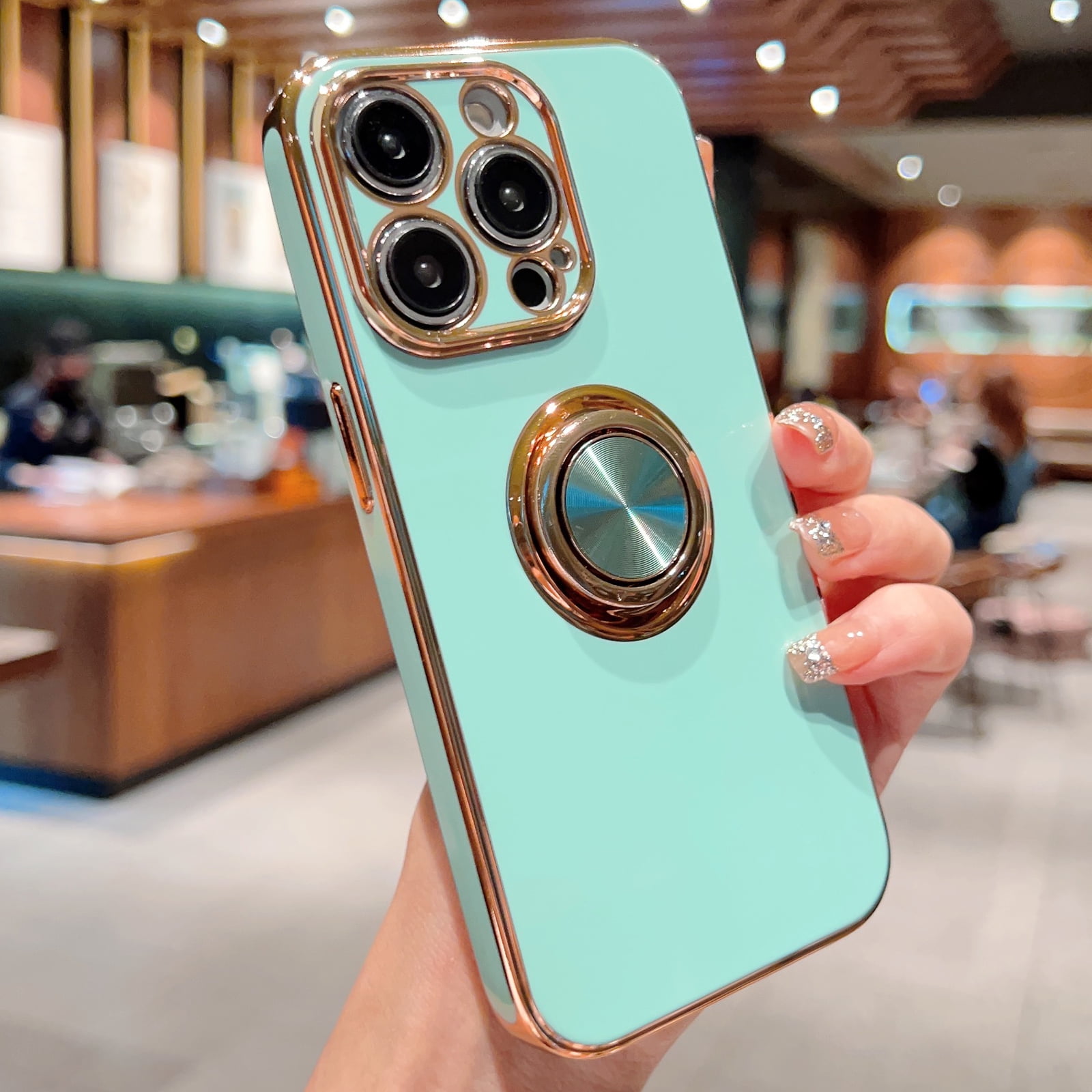 Dteck for iPhone 14 Pro Max Case with Ring Holder, Luxury Plating Case ...