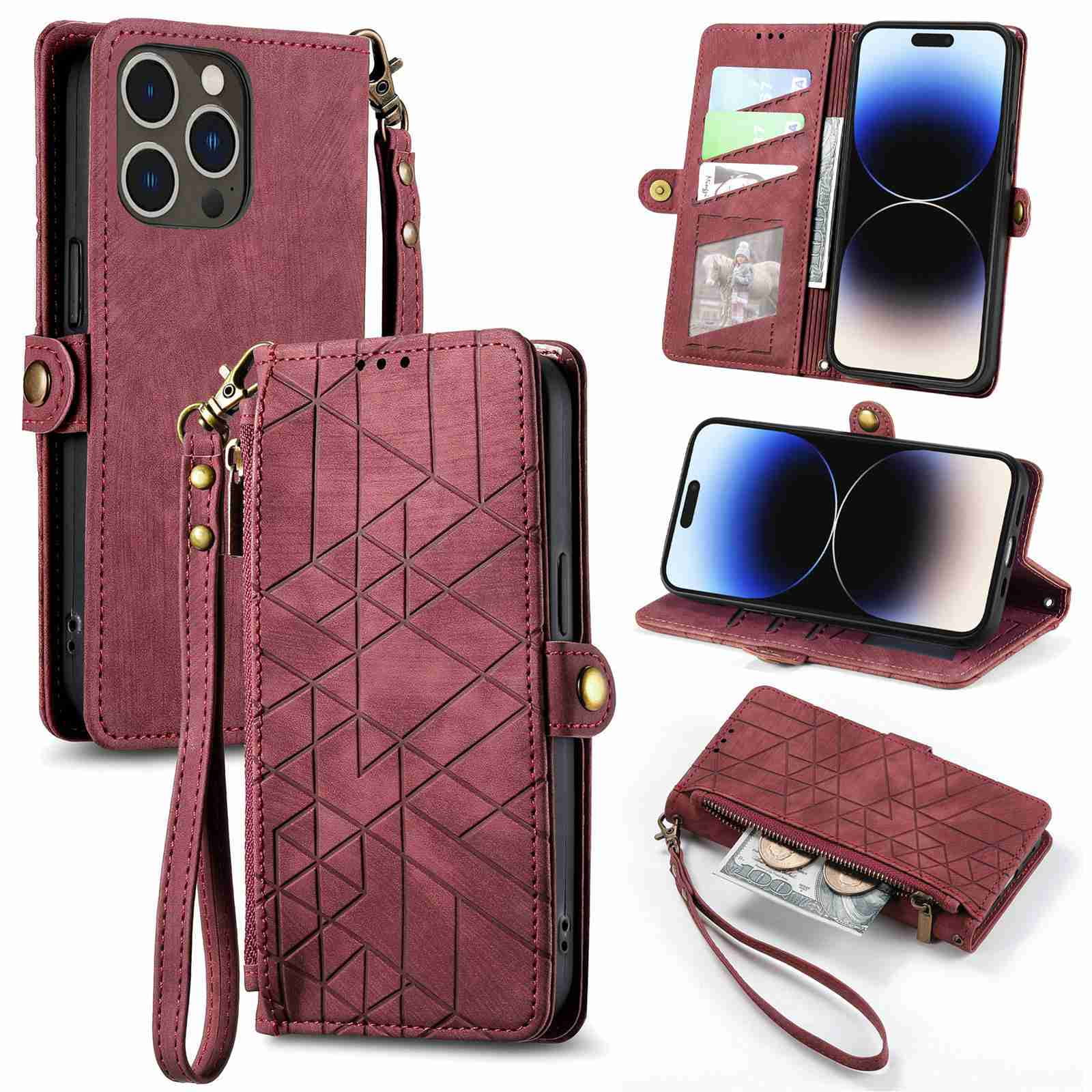 Dteck for iPhone 15 Pro Max Wallet Case, Shockproof Zipper Card Holder ...