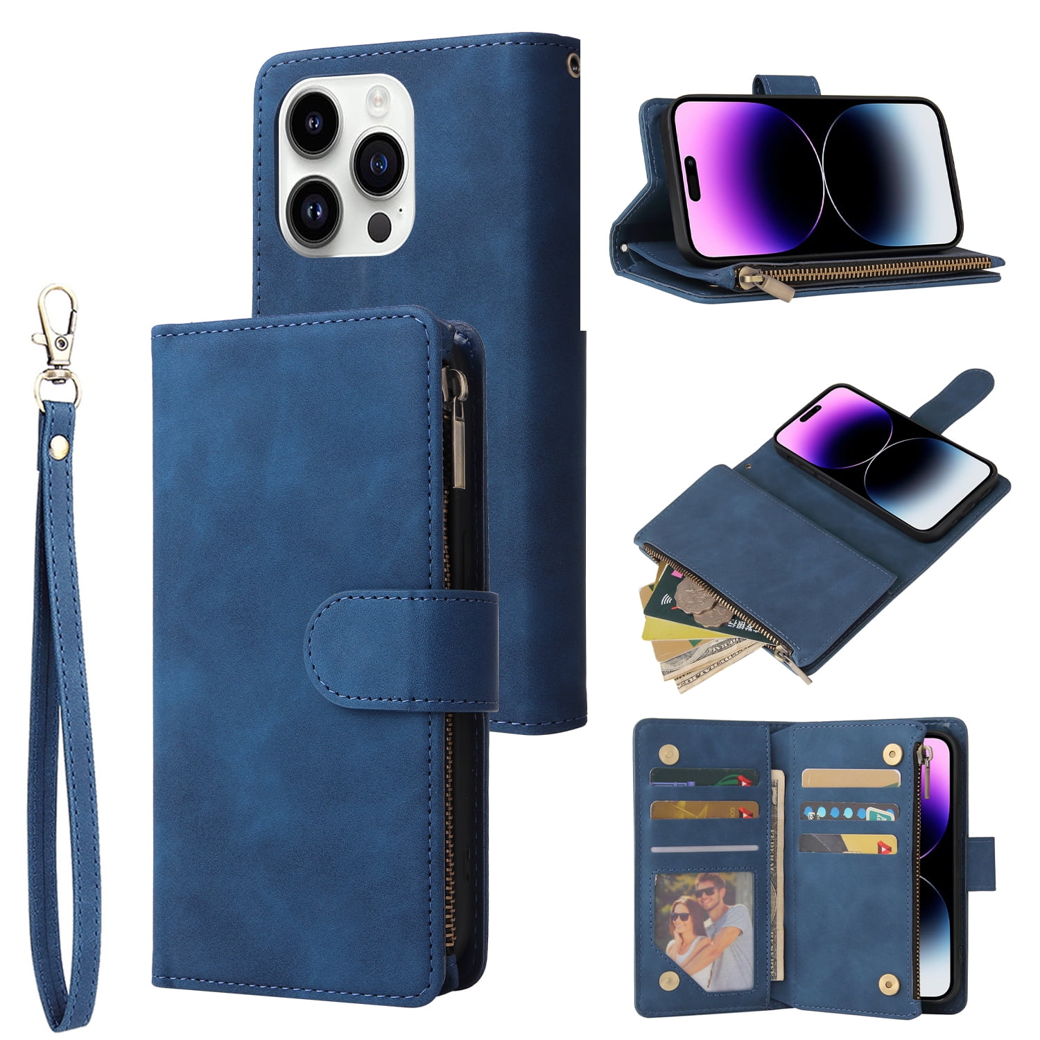 Dteck for iPhone 15 Pro Wallet Case,Soft Leather Zipper Wallet Case ...