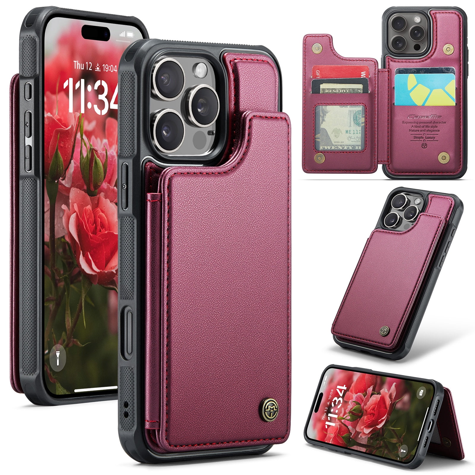 Dteck for iPhone 16 Pro Case with Card Holder, PU Leather Wallet Case ...