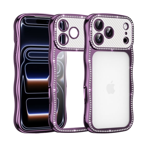 Dteck For iPhone 17 Pro Plating Cute Wave Frame Case with Luxury Bling ...