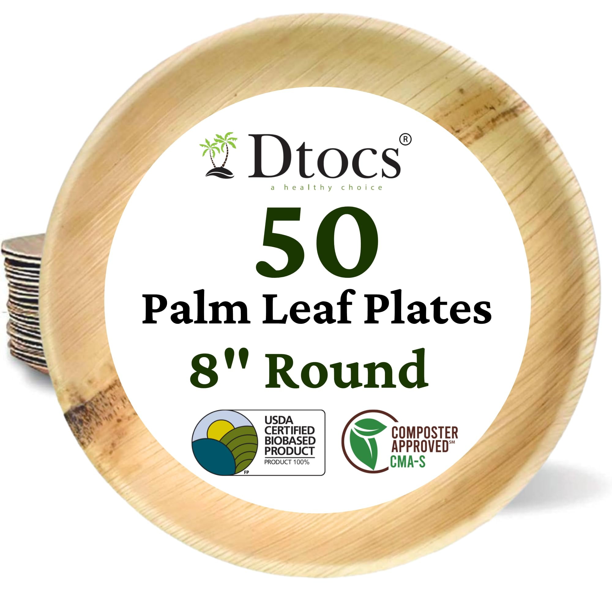 Dtocs Palm Leaf Plates 8 Inch AFN1Round (50) | Plates Disposable Like ...