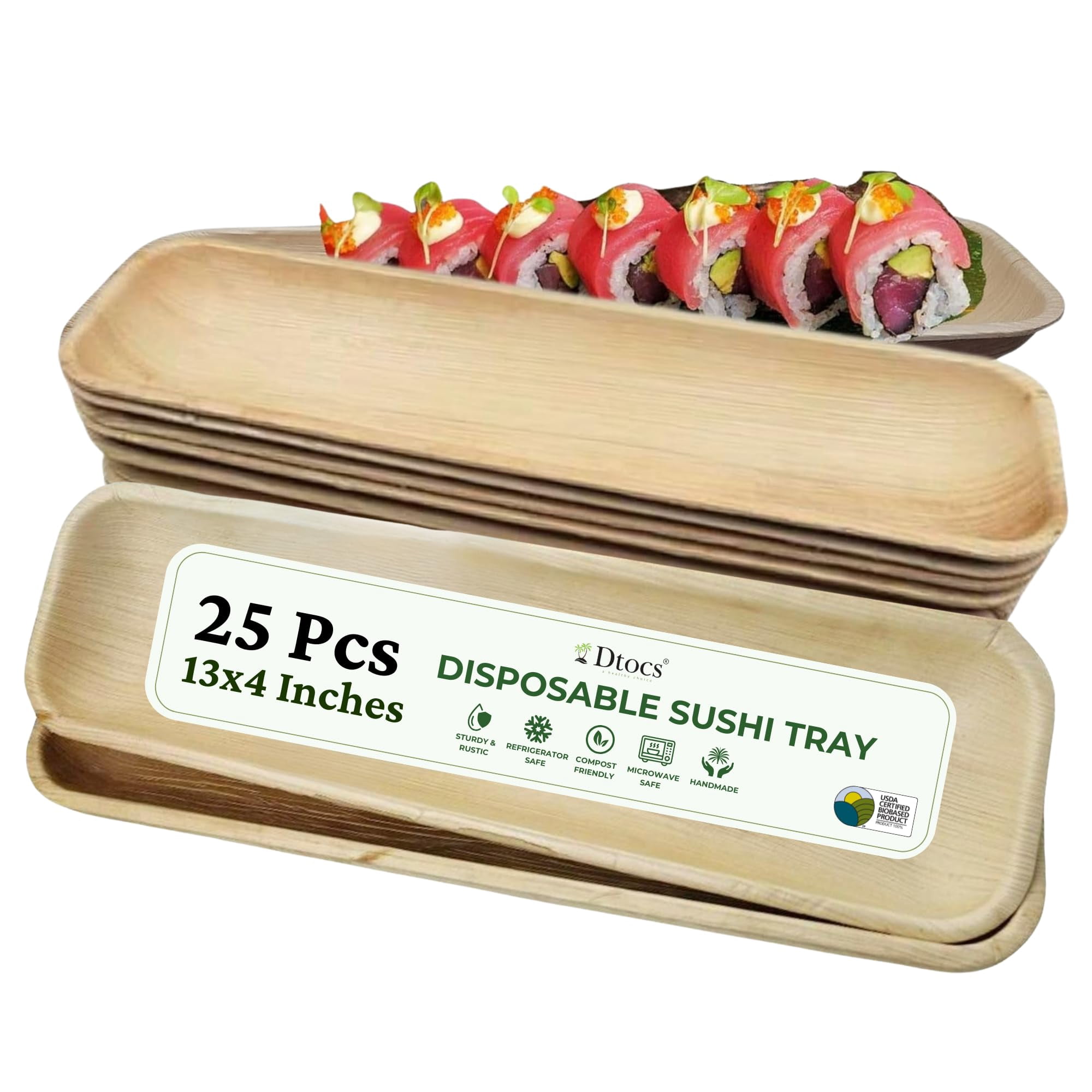 Dtocs Palm LeafITSC Sushi Tray (25) | 13 x 4 Plate Like Disposable ...