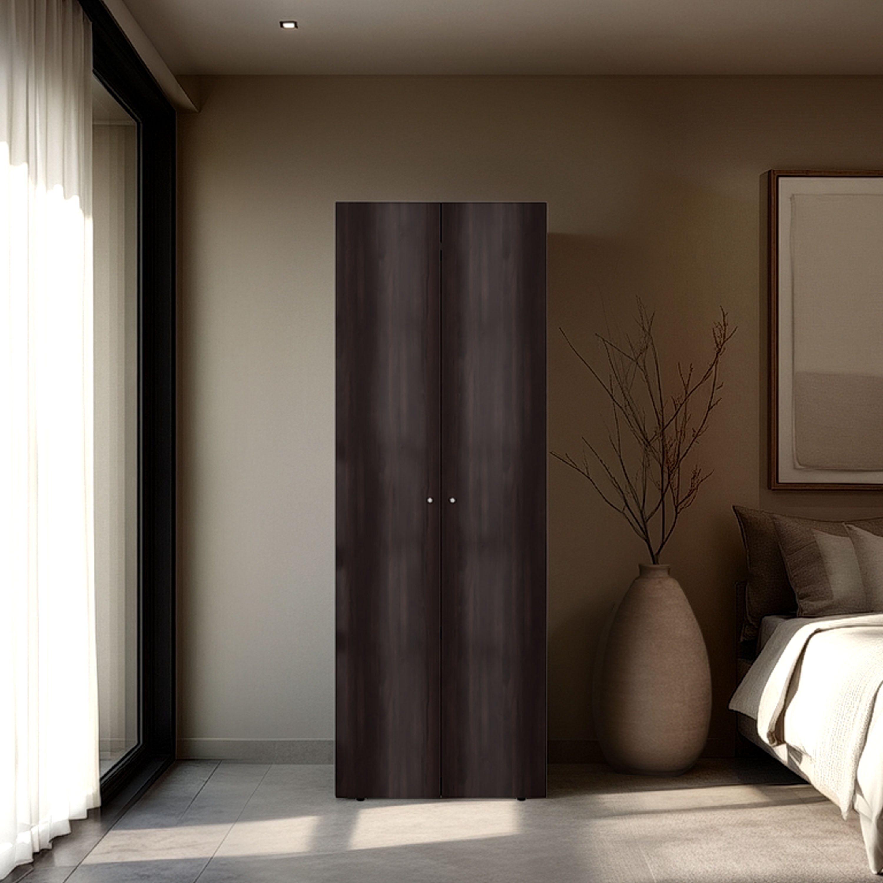 Dtwnek 2 Door 66.9" Tall Wardrobe for Living Room, Bedroom, Brown ...