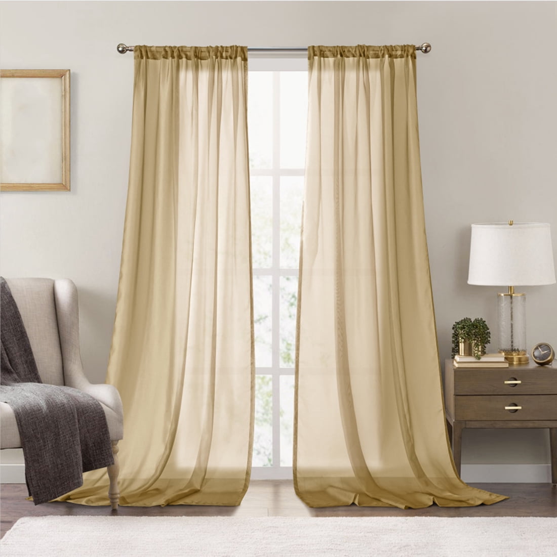 Dtwnek 2 Panels 1 Pair Sheer Curtain Rod Pocket Window Drapes for ...