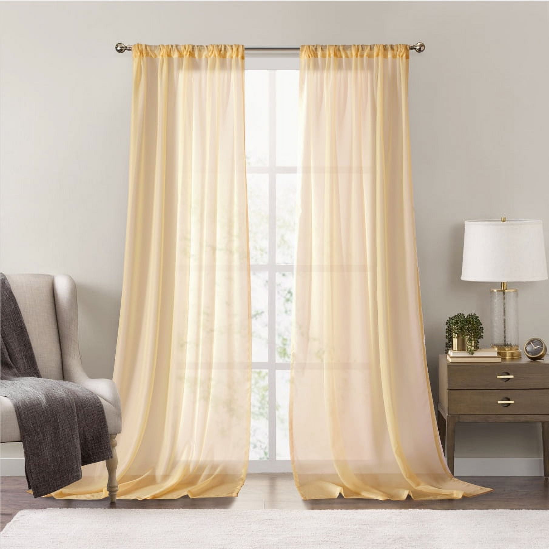 Dtwnek 2 Panels 1 Pair Sheer Curtain Rod Pocket Window Drapes for ...