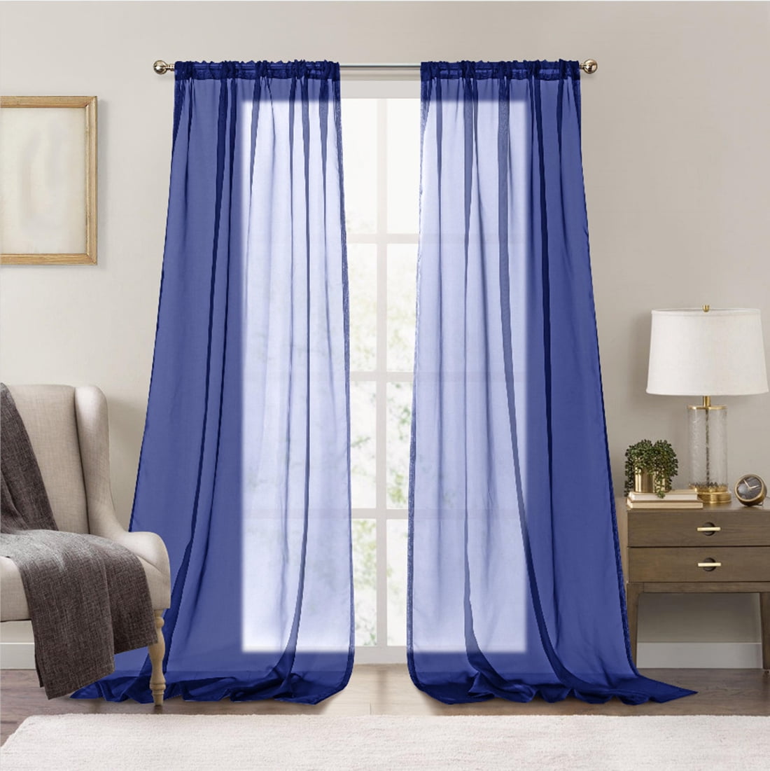 Dtwnek 2 Panels 1 Pair Sheer Curtain Rod Pocket Window Drapes for ...