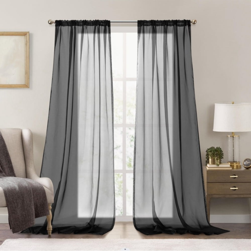 Dtwnek 2 Panels 1 Pair Sheer Curtain Rod Pocket Window Drapes for ...