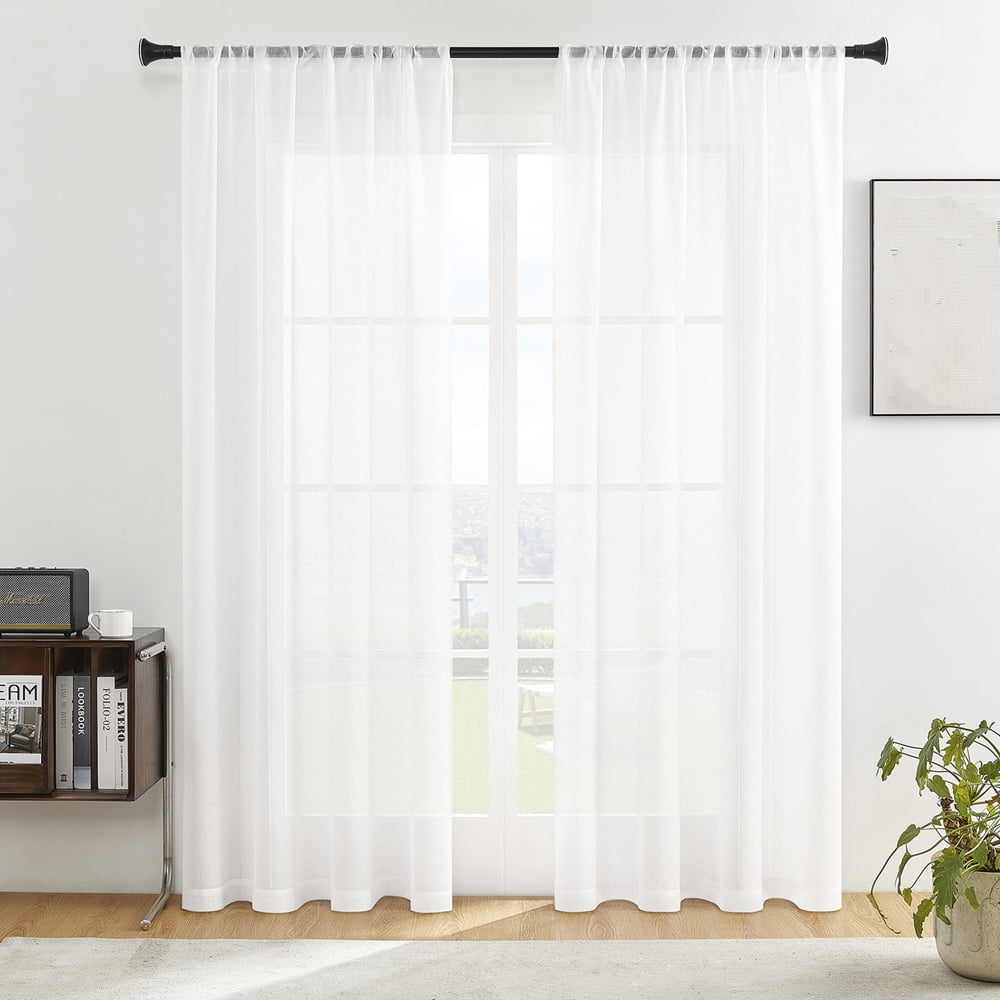 Dtwnek 2 Panels Sheer Curtain Rod Pocket Window Curtain White Curtain ...