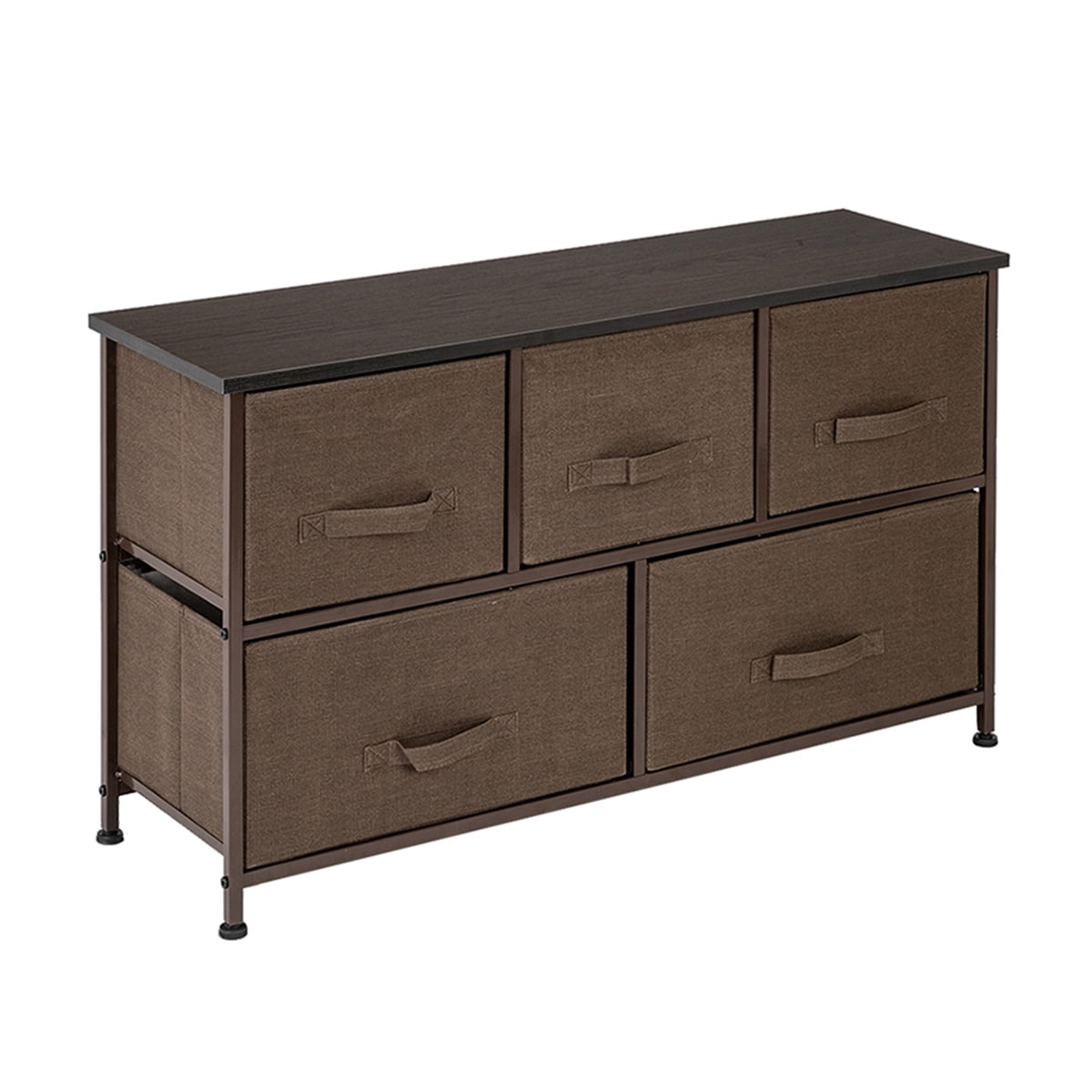 Dtwnek 2 Tier Wide Closet Dresser Tower with 5 Easy Pull Fabric Drawers ...