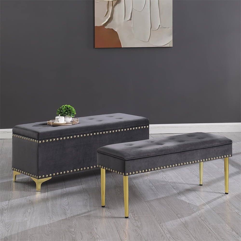 Dtwnek 2 in 1 Combination Bench Set with Gold Leg, Velvet Large Storage ...