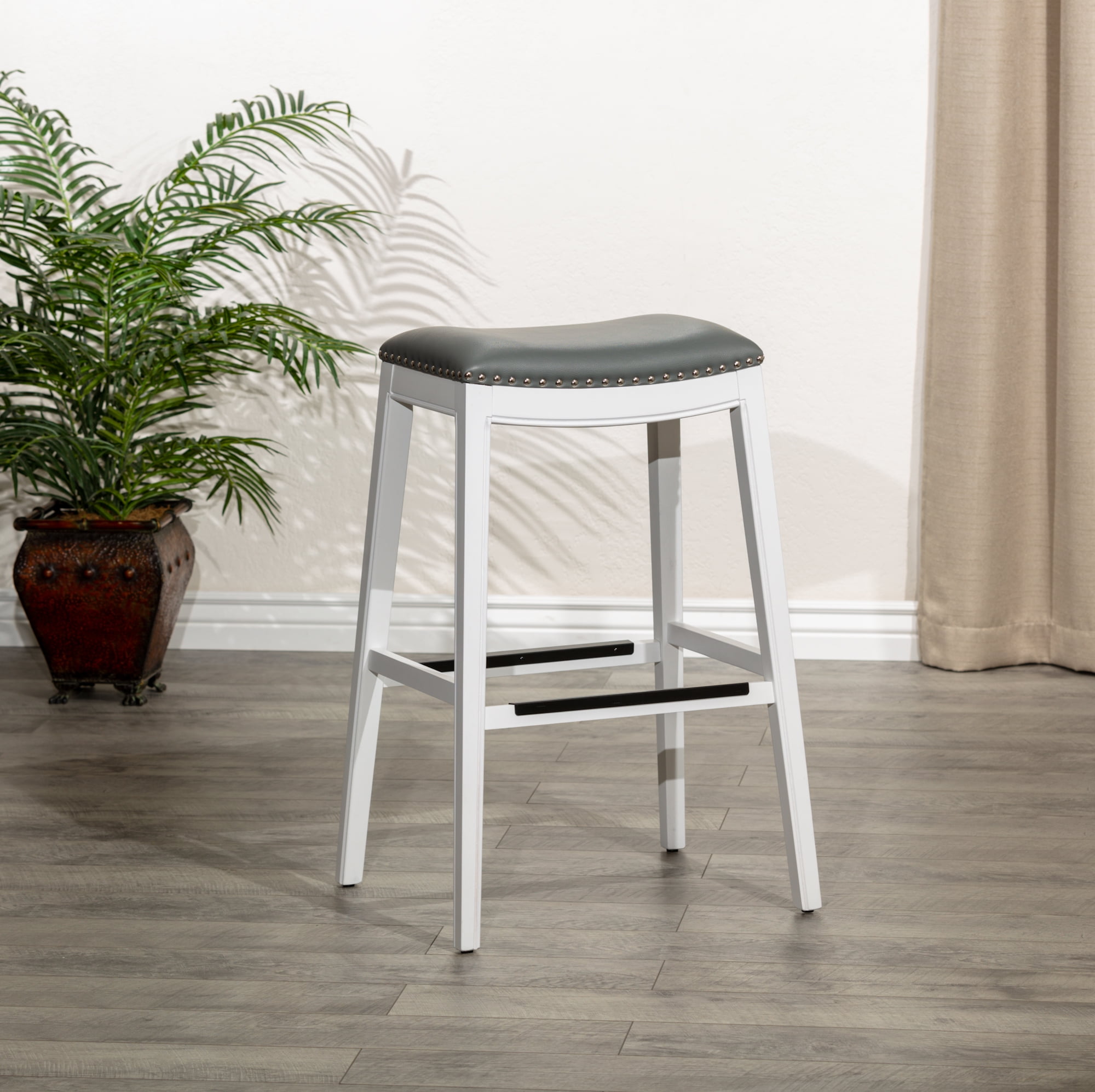 Dtwnek 30" Gray Leather Bar Height Saddle Stool, White - Walmart.com