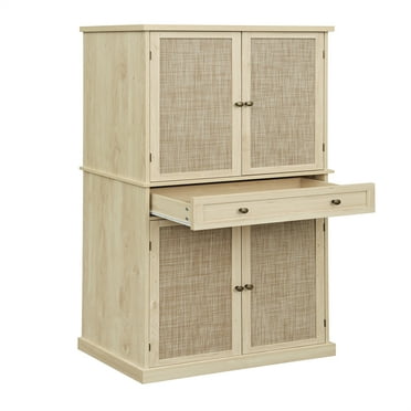 Mid-Century 4 Doors Cabinet with 4 Exterior Shelves & 4 Adjustable ...