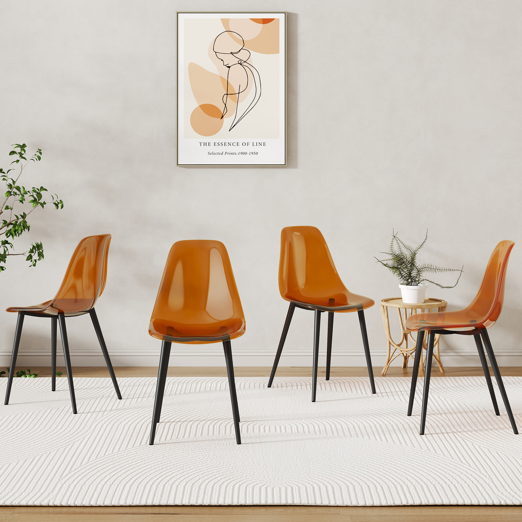 Dtwnek 4 Pack Modern Plastic Dining Chair Armless Crystal Chair with ...