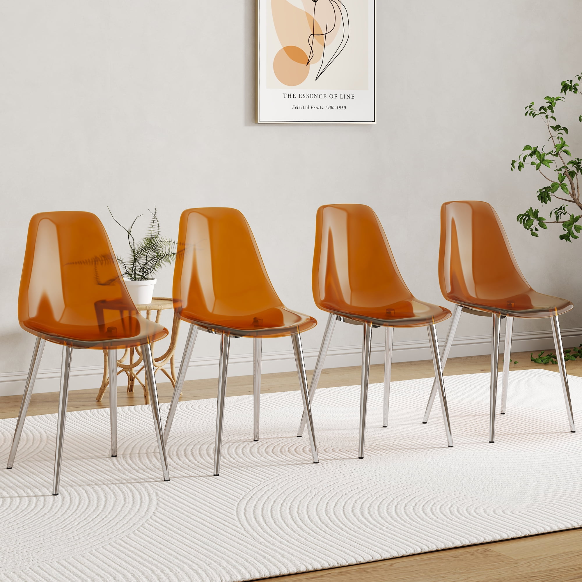 Dtwnek 4 Pack Modern Plastic Dining Chair Armless Crystal Chair with ...