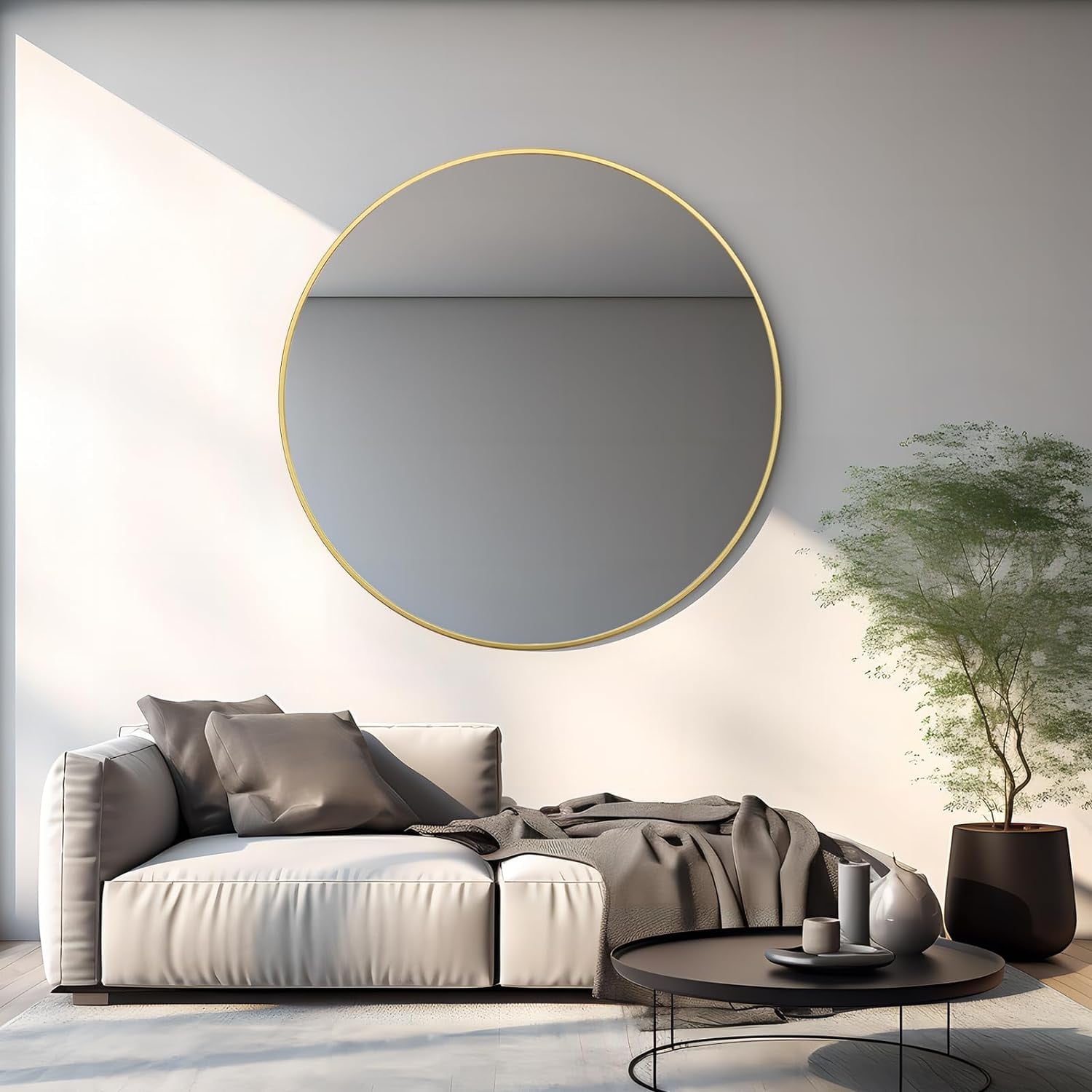 Dtwnek 42 Inch Gold Metal Frame Round Wall Mirror for Bathroom, Living ...