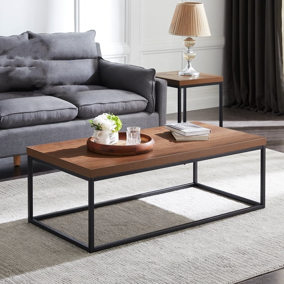 Dtwnek 47 Inch Coffee Table with Metal Base, Modern Rectangular Wood ...