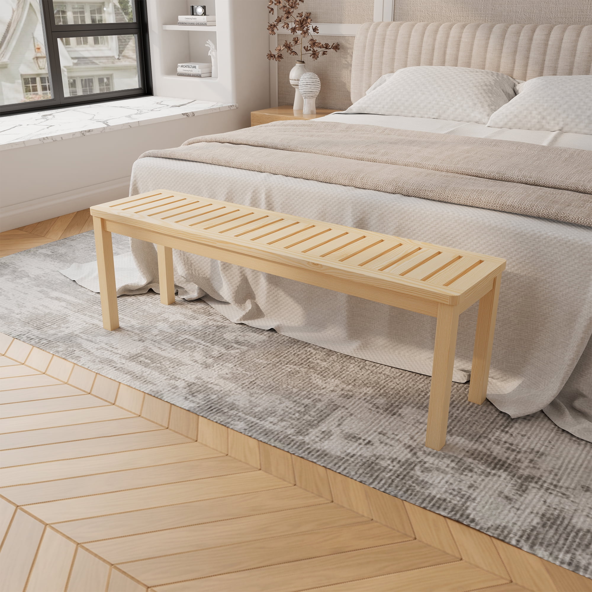 Dtwnek 52" Wood Bed Bench for Living Room, Bedroom, Entryway - Walmart.com