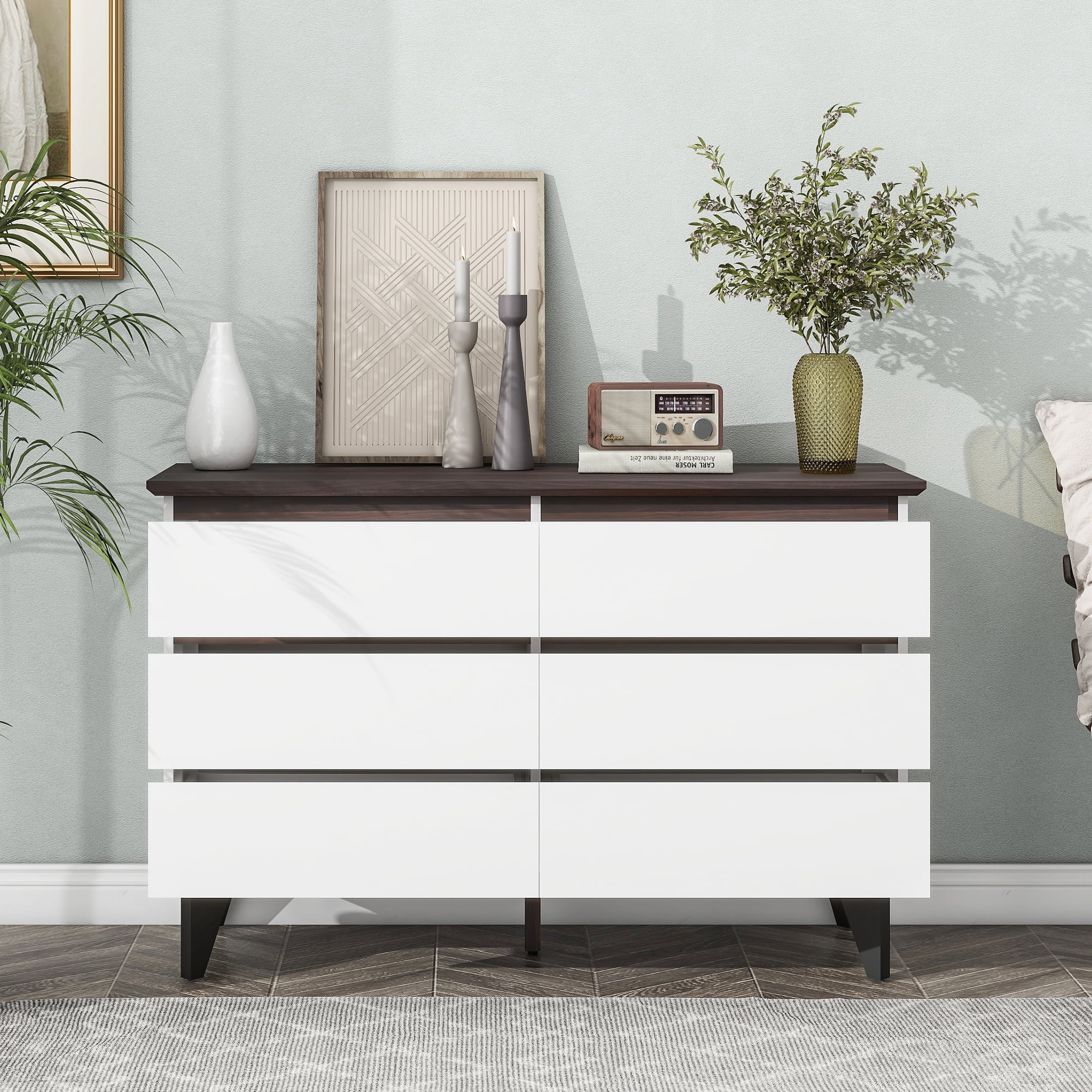 Dtwnek 6 Drawer Dresser for Bedroom, Wood Storage Chest of Drawers for ...