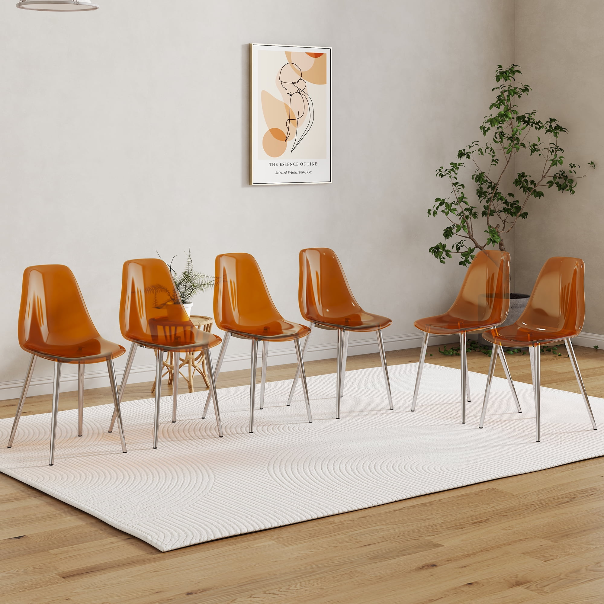 Dtwnek 6 Pack Modern Plastic Dining Chair Armless Crystal Chair with ...