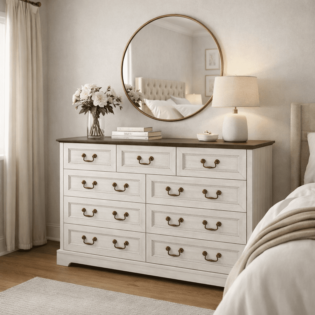 Dtwnek 9 Drawer Dresser with Metal Handles, Modern Wood Storage Cabinet ...