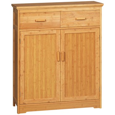 Linon Harding Tall 6-Shelf Floor Cabinet, 16" Wide, Natural Bamboo ...