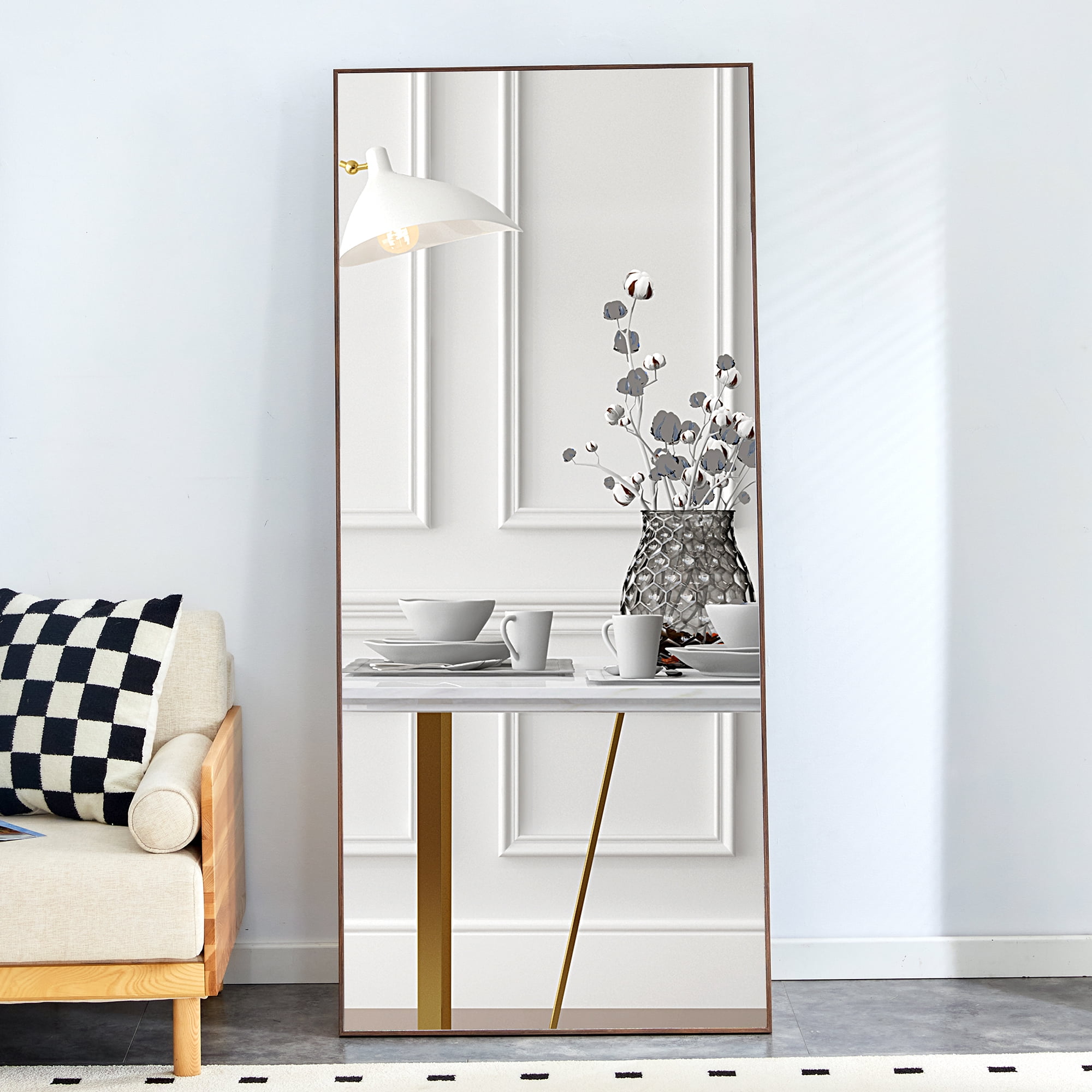 Dtwnek Brown Wood Frame Long Mirror Dressing Mirror Decorative Mirror ...