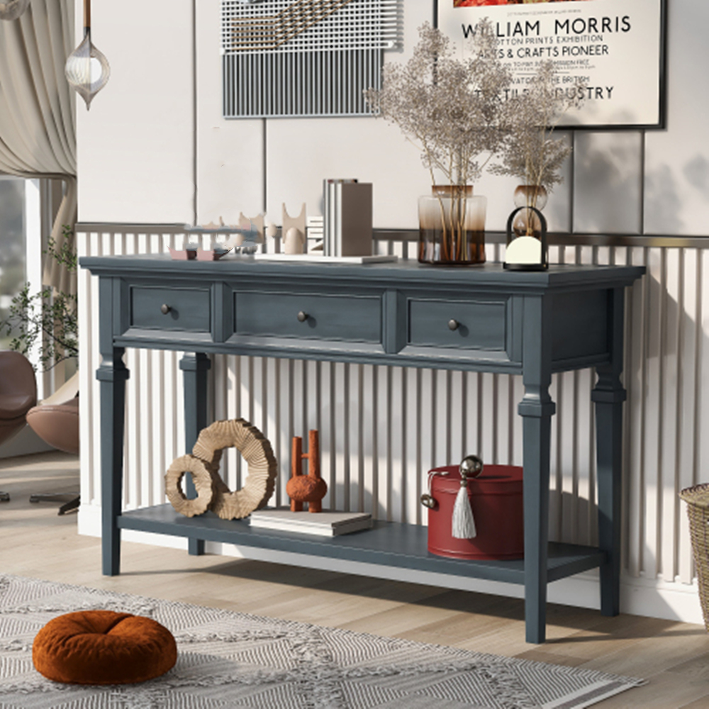 Dtwnek Classic Style Console Table with 3 Top Drawers and Open Style ...