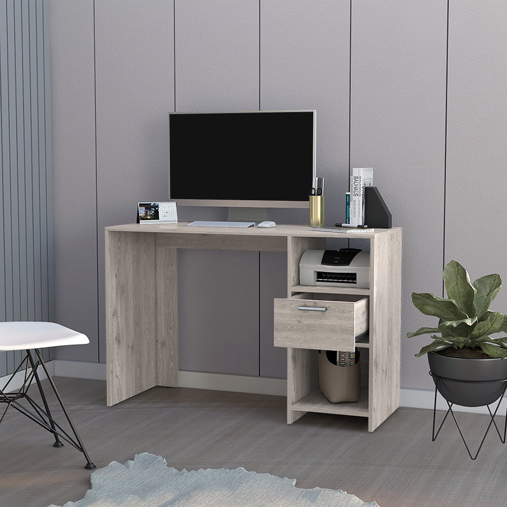 Dtwnek Computer Desk with Single Drawer and Open Storage Cabinets ...