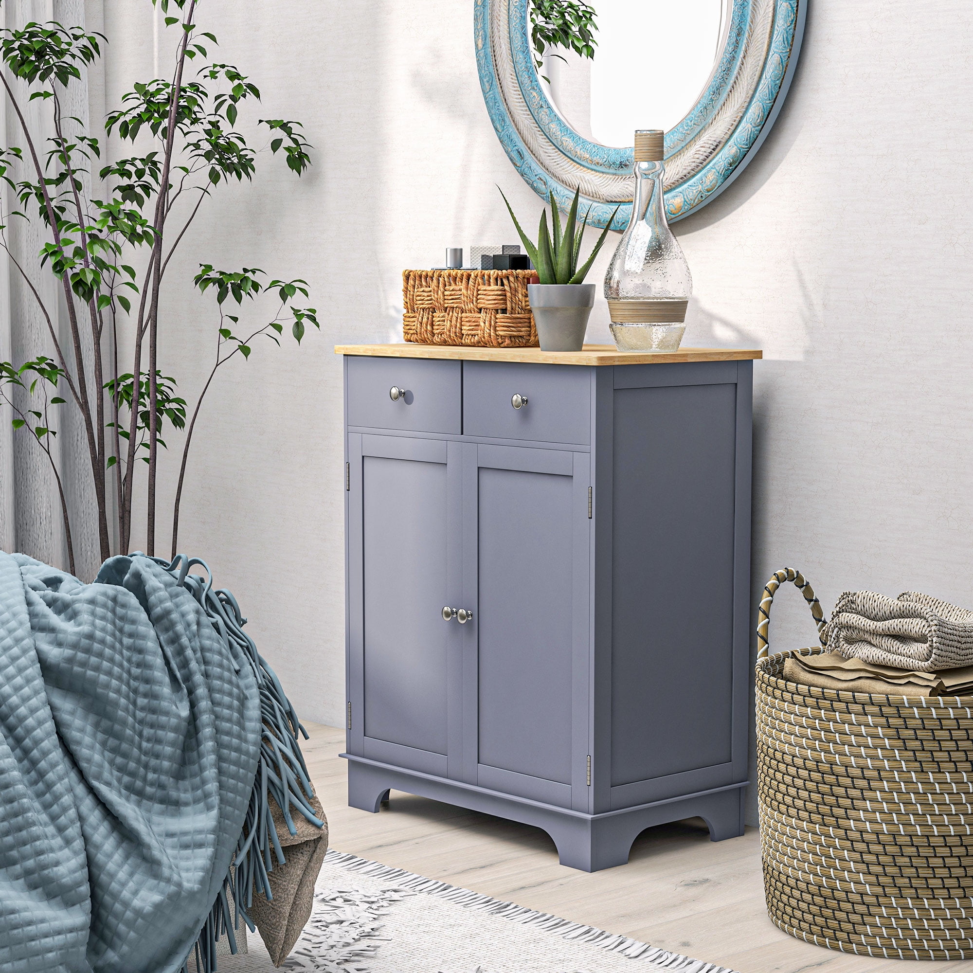 Dtwnek Double Door Kitchen Sideboard Buffet Cabinet with 2 Drawers and ...