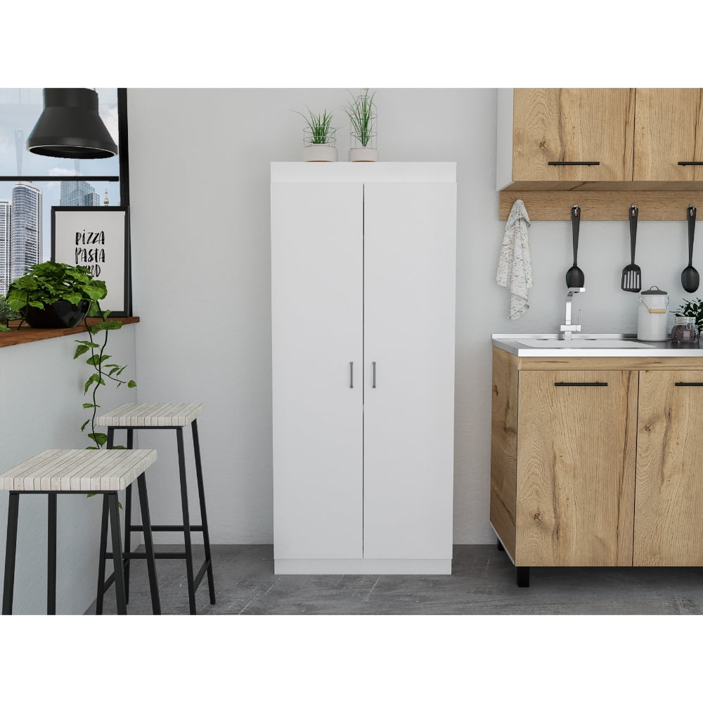Dtwnek Double Door Pantry Cabinet with 5 Shelves, White - Walmart.com