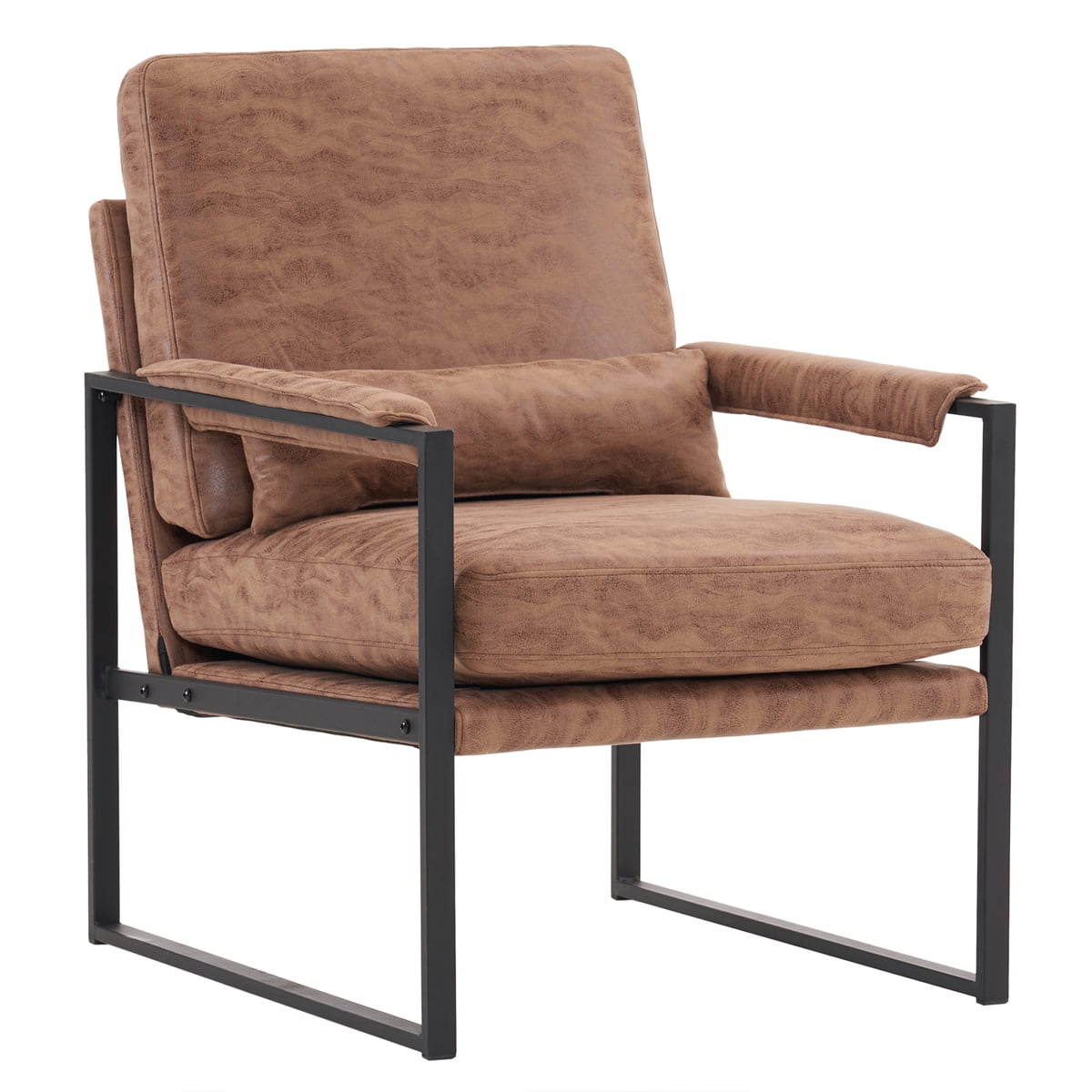 Dtwnek Iron Frame Chair Armrest Leather Leisure Chair, Light Brown ...