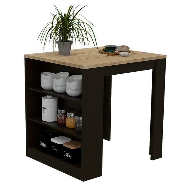 Dtwnek Kitchen Counter Dining Table, 2 Legs, 3 Side Shelves, Black ...