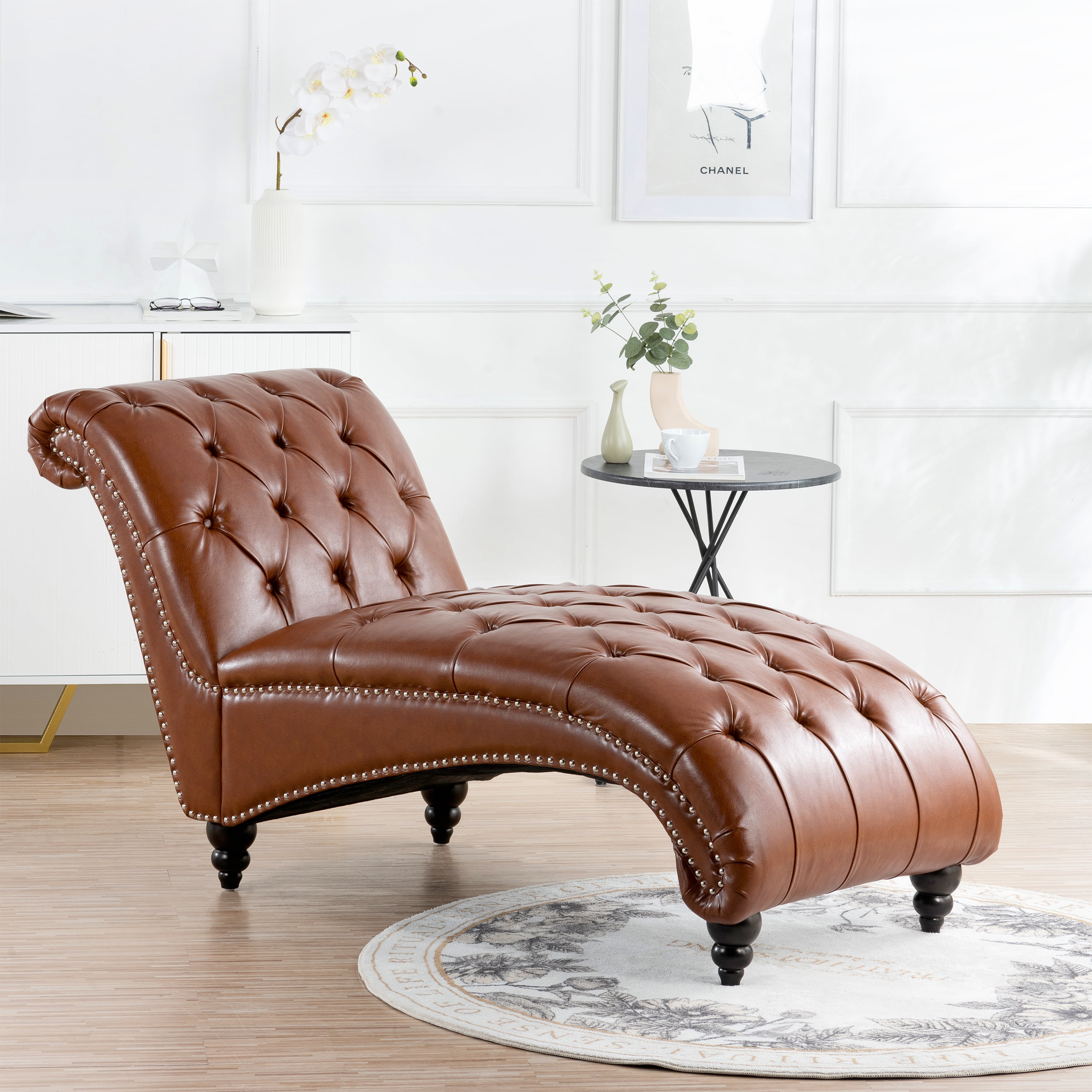 Dtwnek PU Leather Armless Chaise Lounge Chair for Home, Bedroom, Office ...