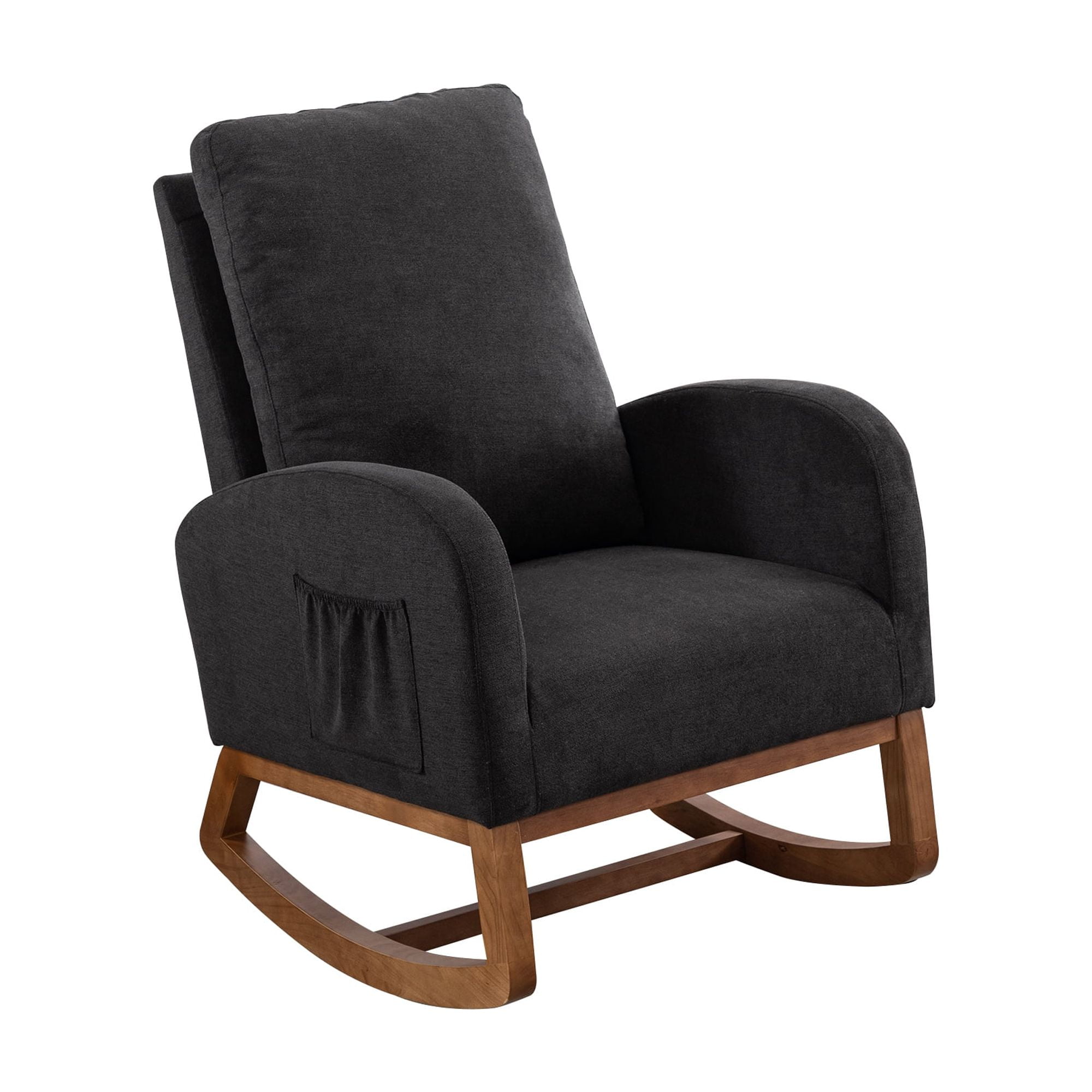 Dtwnek Polyester High Back Rocking Chair with Rubber Wood Legs and Side ...