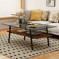 Dtwnek Rectangle Gray Tempered Glass Tabletop Coffee Table with Black ...