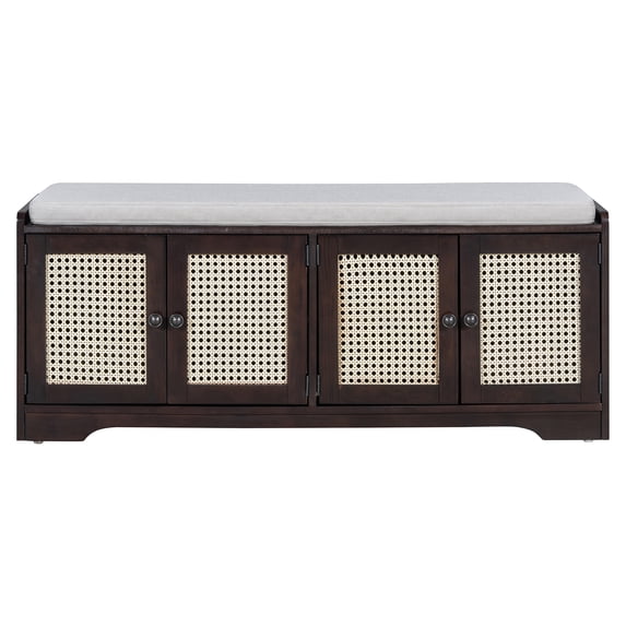 Dtwnek Removable Cushion Storage Bench with Doors and Shelves, Wood ...