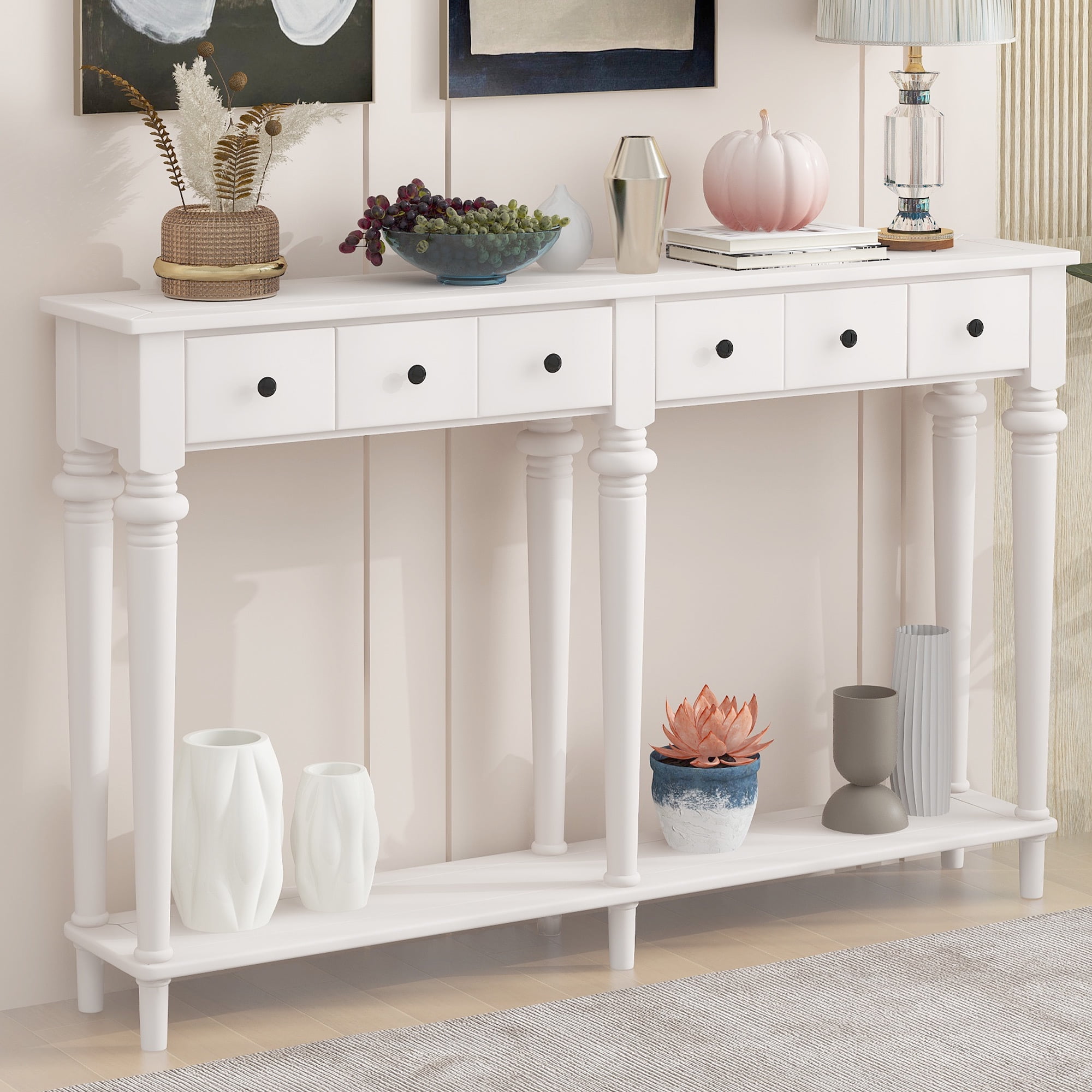 Dtwnek Retro Console Table with 4 Drawers and Open Shelf, Perfect for ...