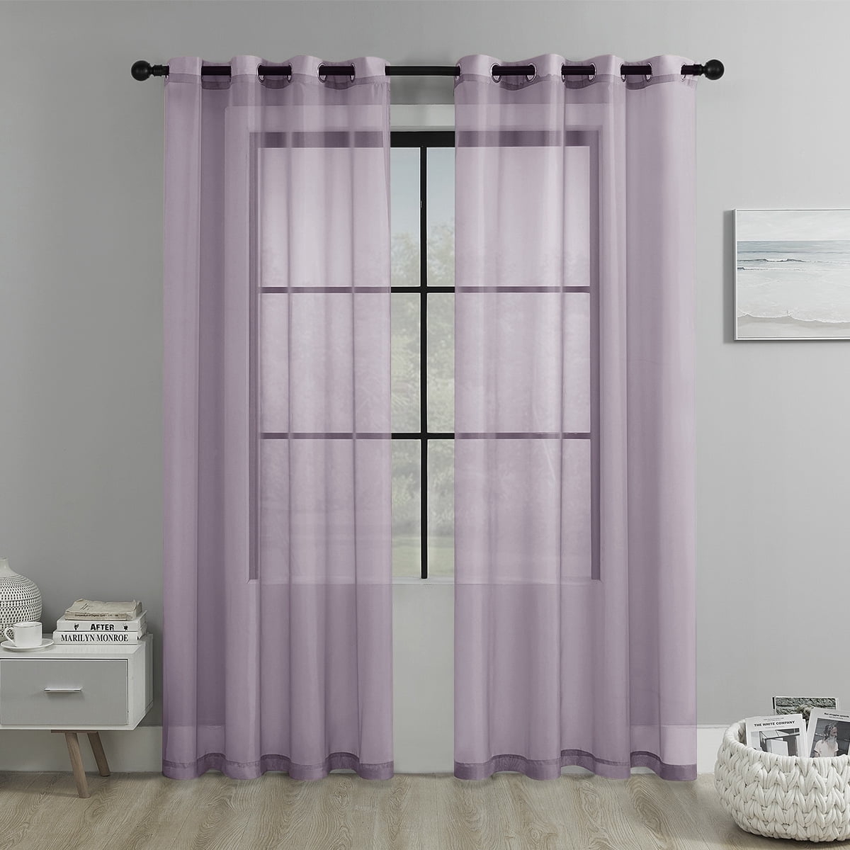 Dtwnek Set of 2 Panels Sheer Curtain Sheers Light Filtering Window ...