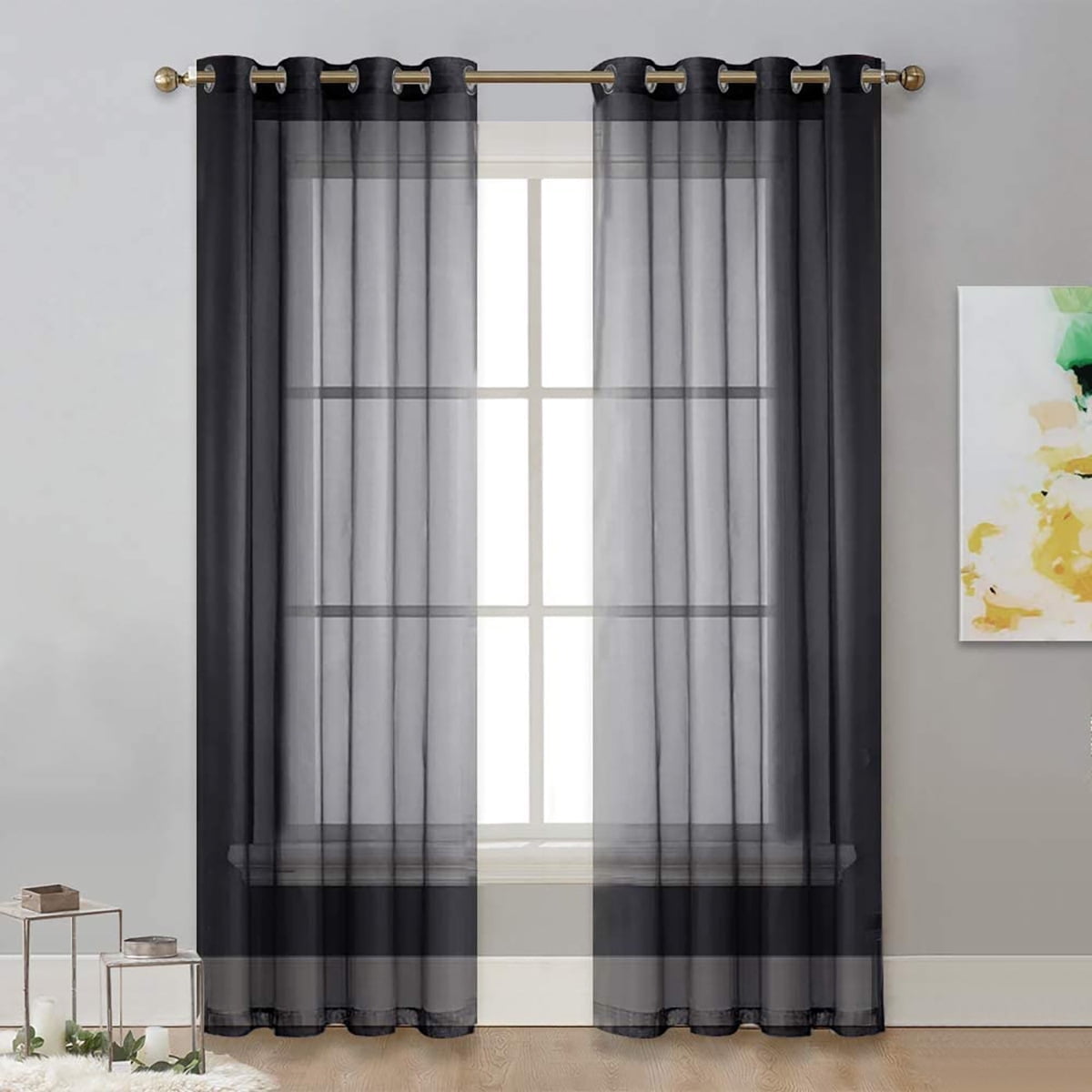 Dtwnek Set of 2 Panels Sheer Curtain Sheers Light Filtering Window ...