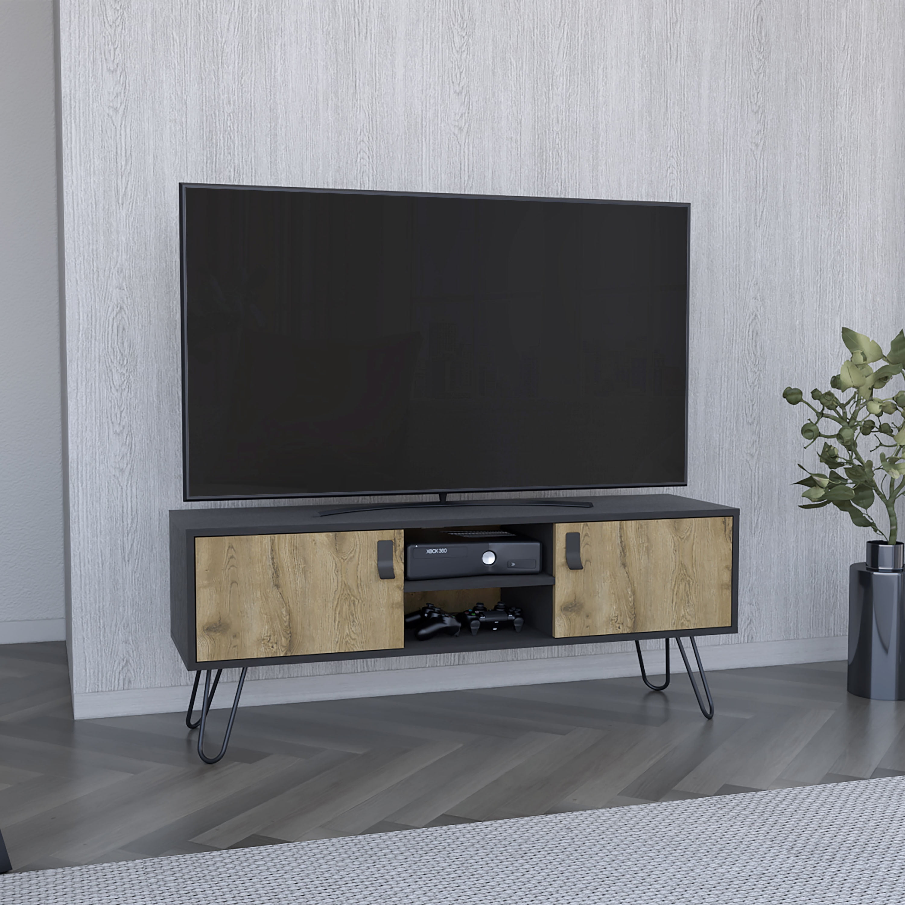 Dtwnek TV Stand for TVs up to 59", TV Cabinet with 2 Doors and Open ...